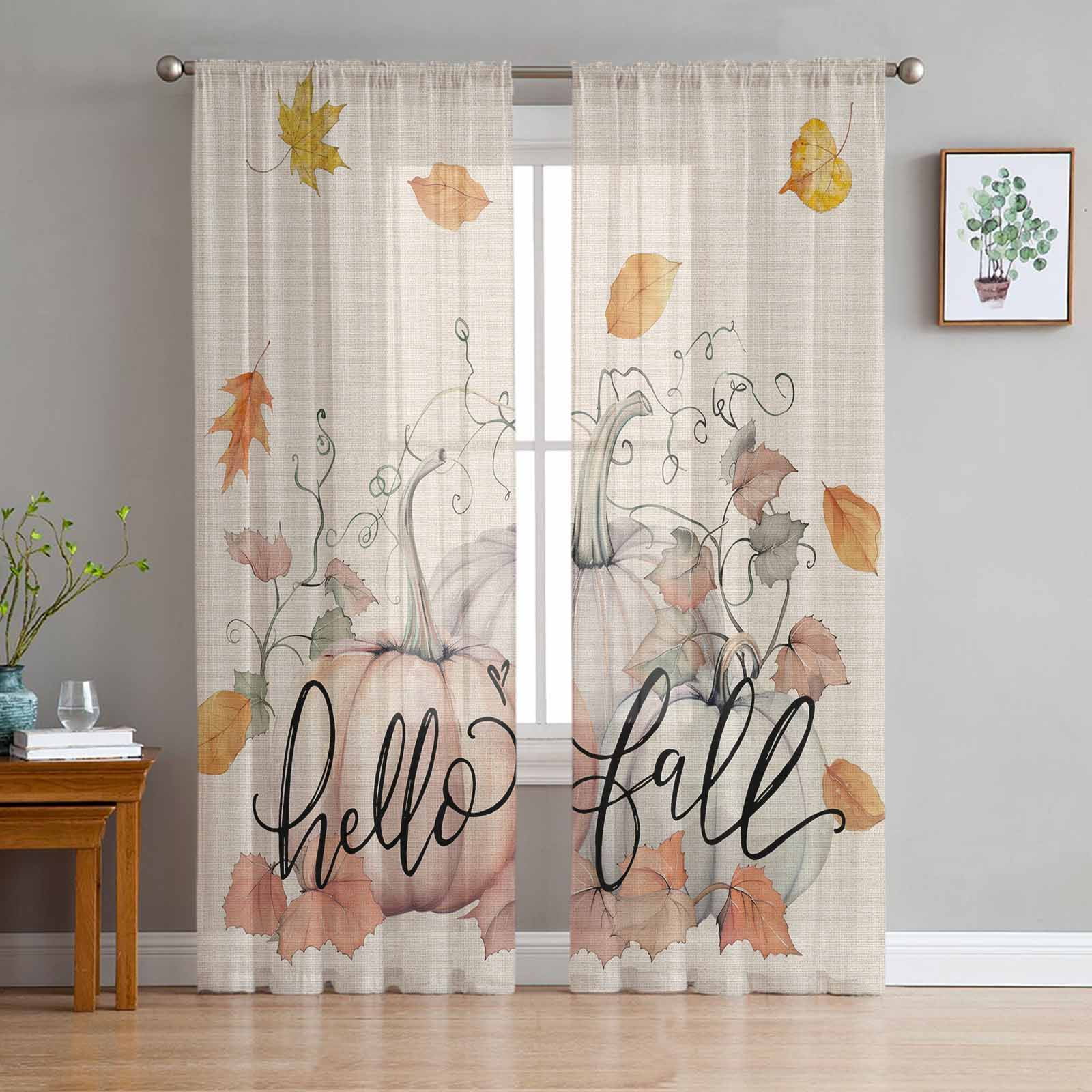 Hello Fall Sheer Curtains 96 Inches Long 2 Panels Set, Window Sheer ...