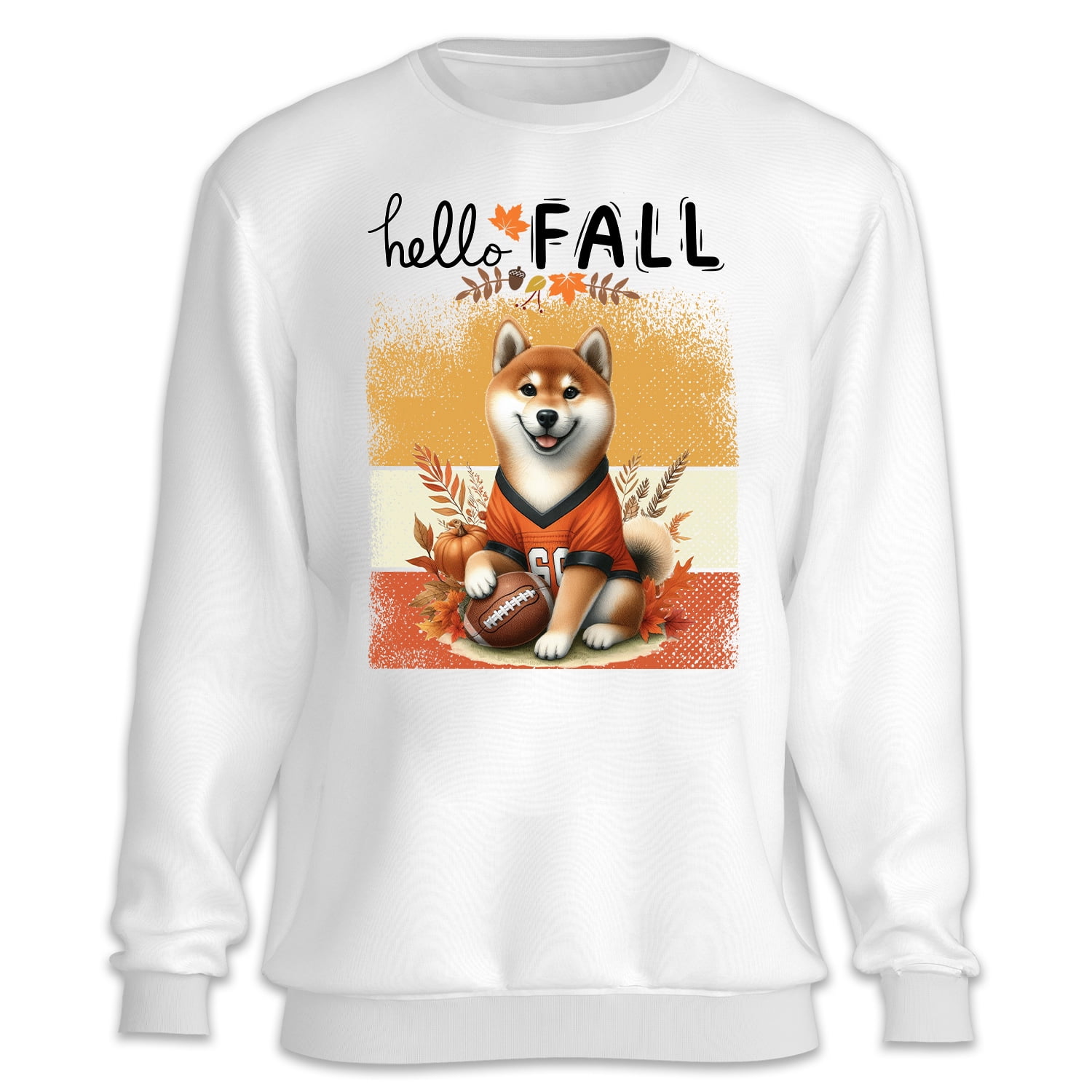 Hello Fall Shiba Inu Football Welcome Autumn with Leaves Pumpkins ...