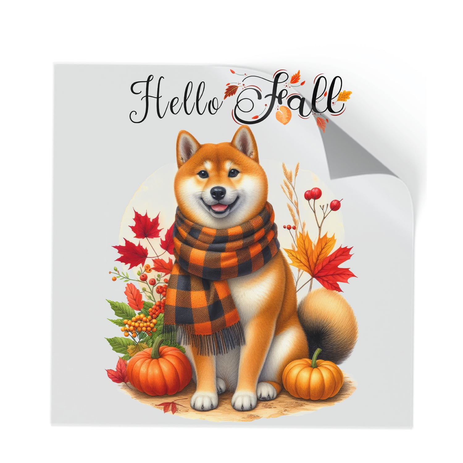 Hello Fall Shiba Inu Scarf Welcome Autumn with Leaves Pumpkins Cutout ...