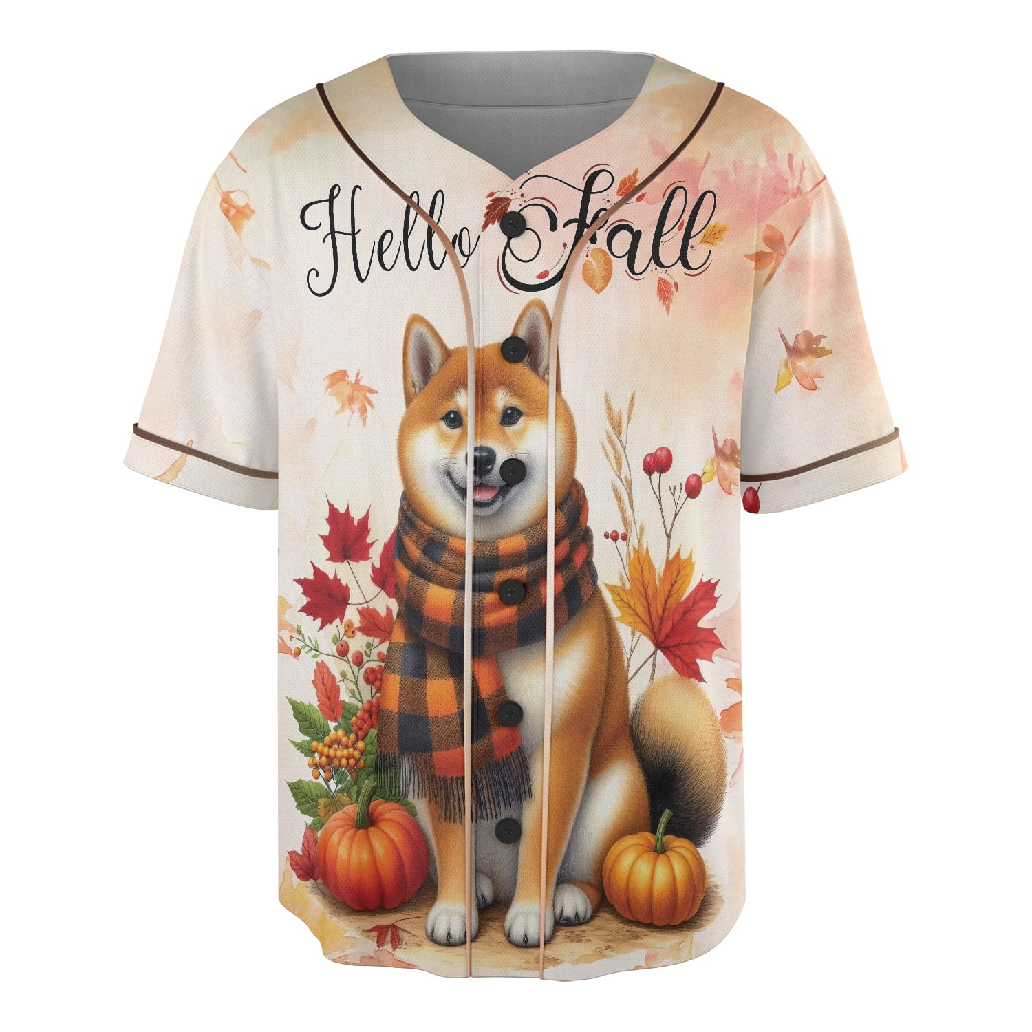 Hello Fall Shiba Inu Scarf Welcome Autumn with Leaves Pumpkins All Over ...