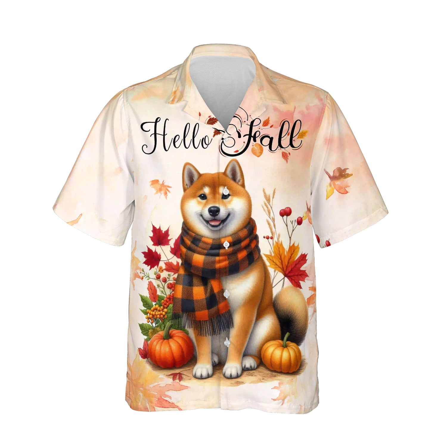Hello Fall Shiba Inu Scarf Welcome Autumn with Leaves Pumpkins Hawaiian ...