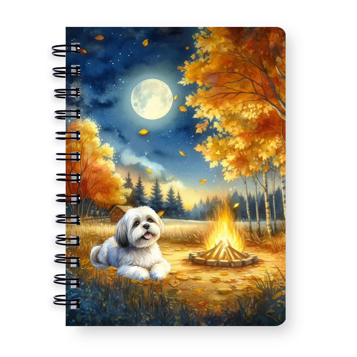 Hello Fall Shih Tzu Enjoys Warm Campfire Autumn Night Bright Moon ...