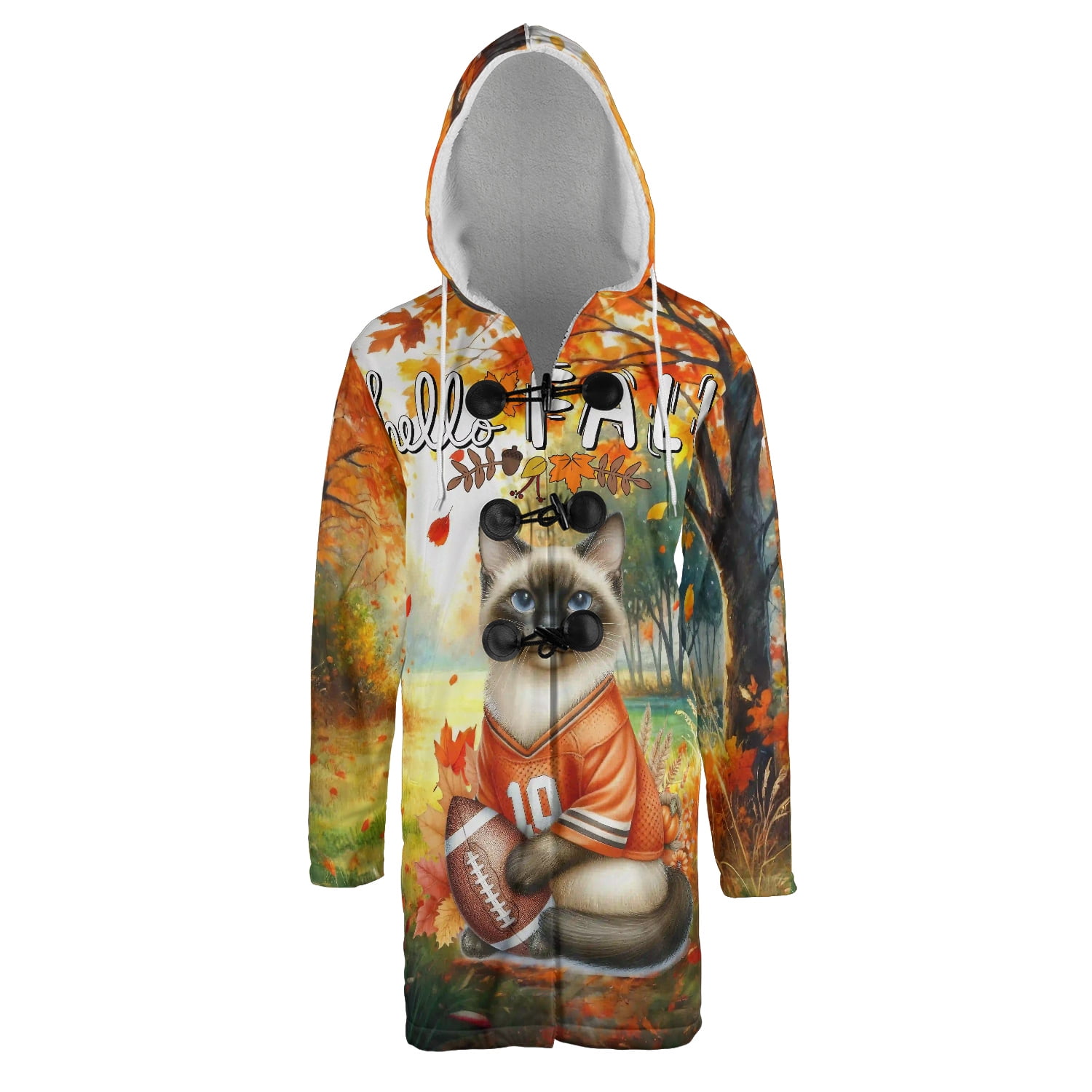 Hello Fall Siamese Football Welcome Autumn with Leaves Pumpkins All ...