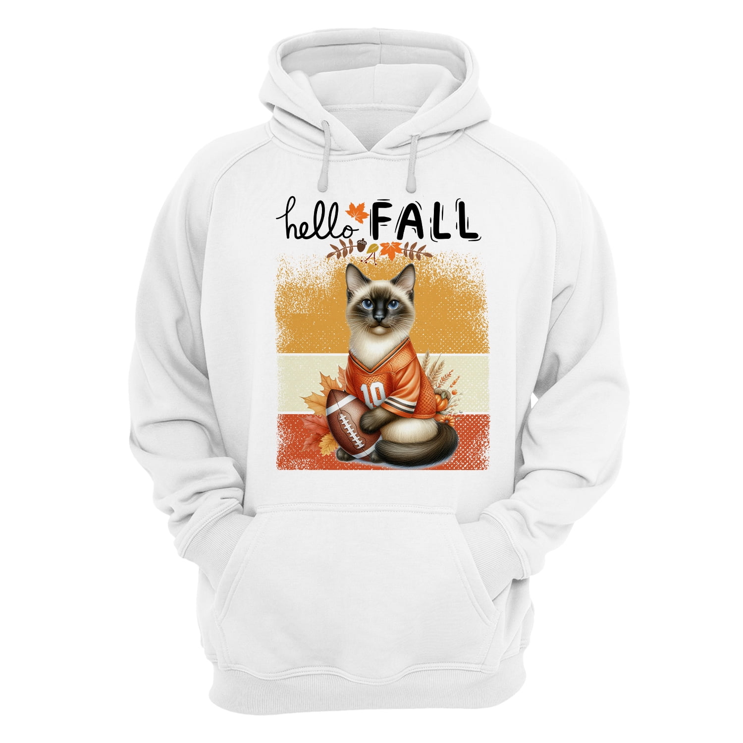 Hello Fall Siamese Football Welcome Autumn with Leaves Pumpkins Hoodie ...