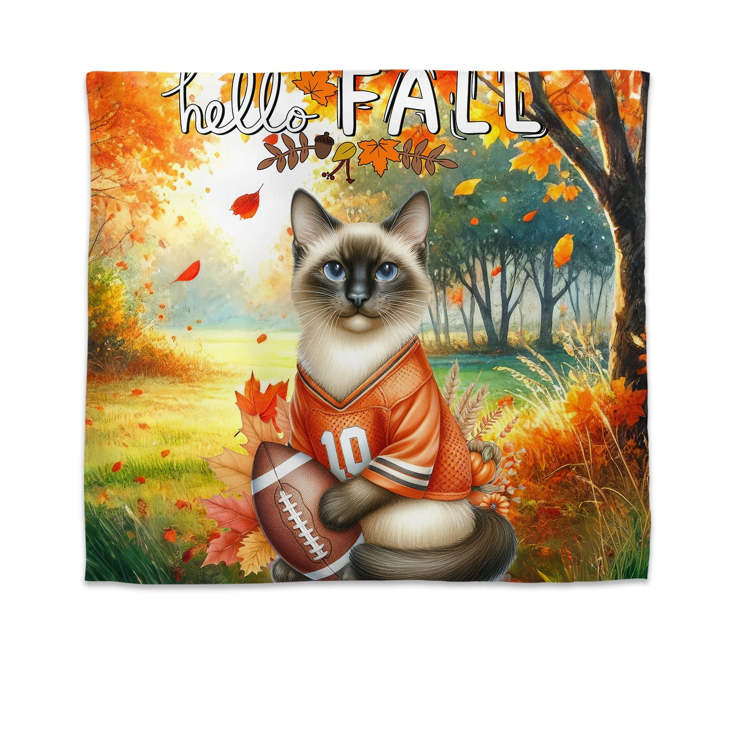 Hello Fall Siamese Football Welcome Autumn with Leaves Pumpkins ...