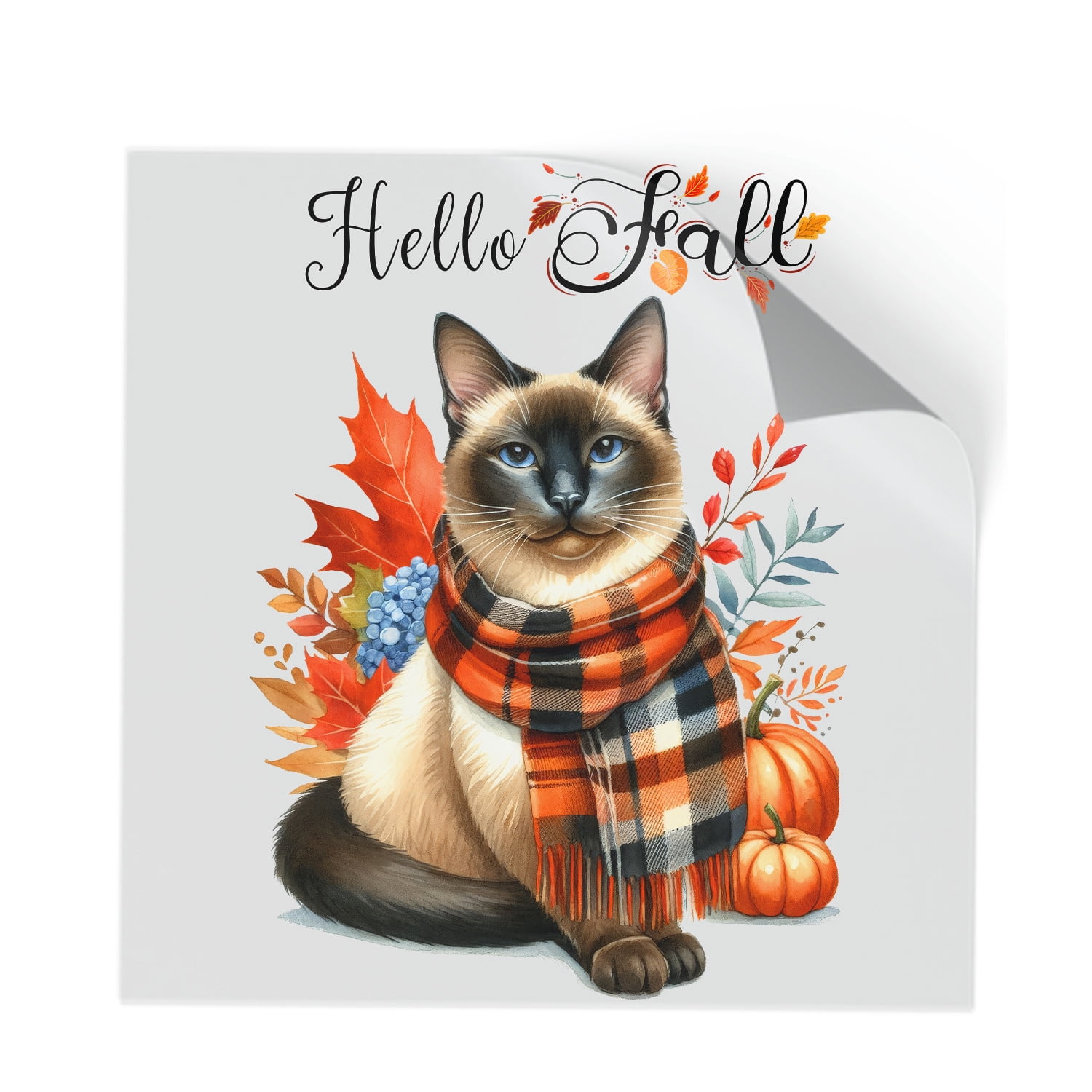 Hello Fall Siamese Scarf Welcome Autumn with Leaves Pumpkins Cutout ...