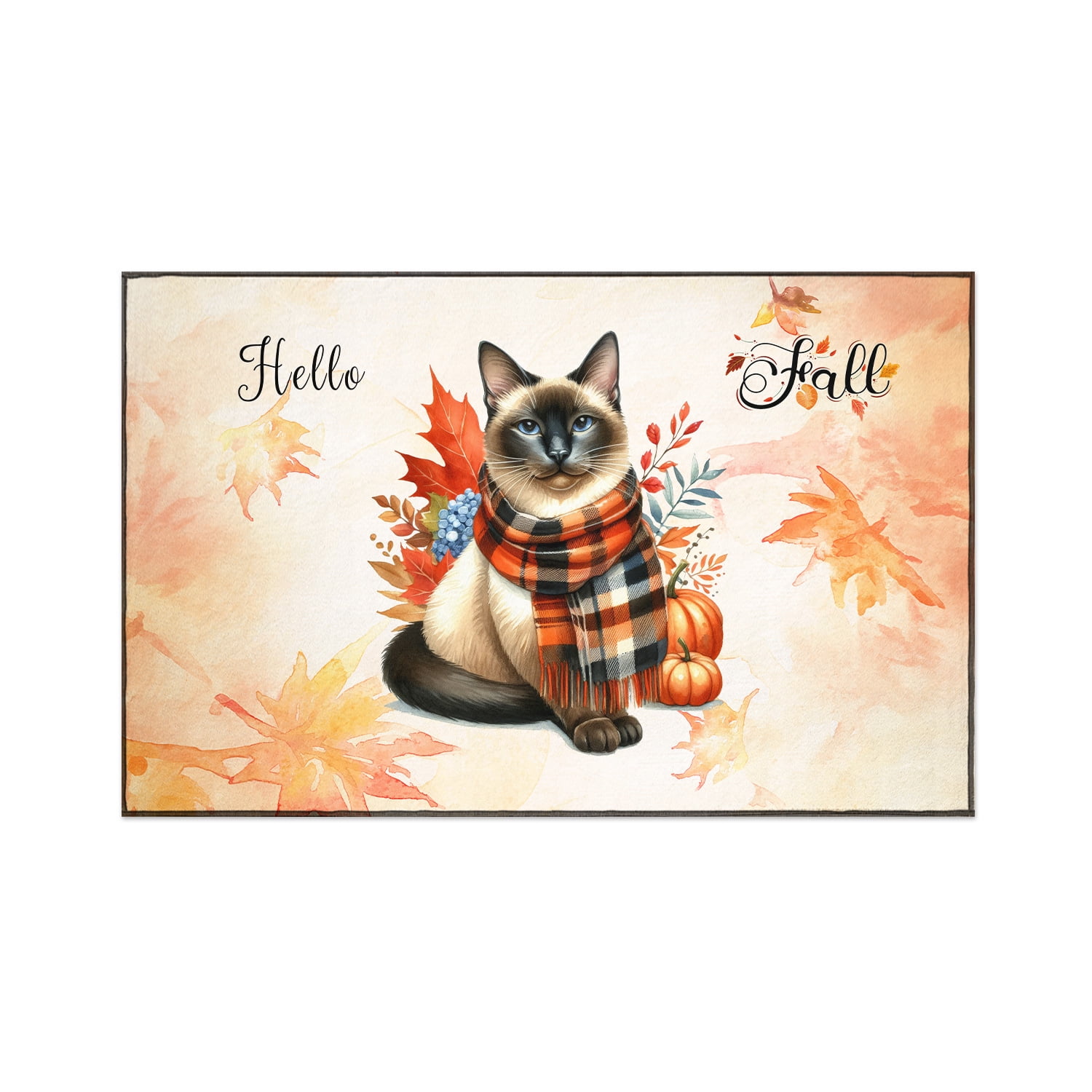 Hello Fall Siamese Scarf Welcome Autumn with Leaves Pumpkins Indoor Rug ...