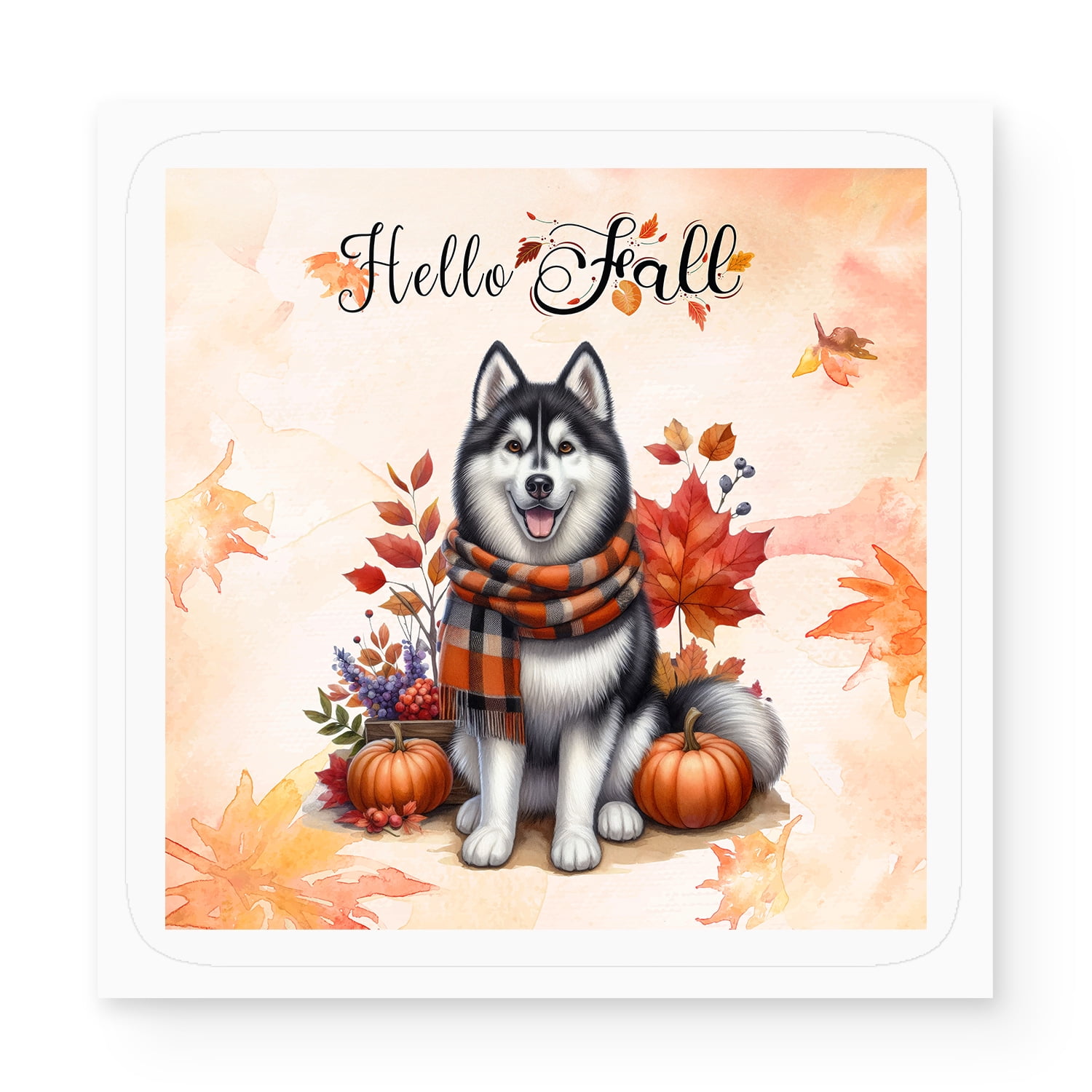 Hello Fall Siberian Husky Scarf Welcome Autumn with Leaves Pumpkins ...