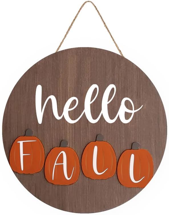 Hello Fall Sign for Front Door Fall Decoration Rustic Wooden Sign Fall ...