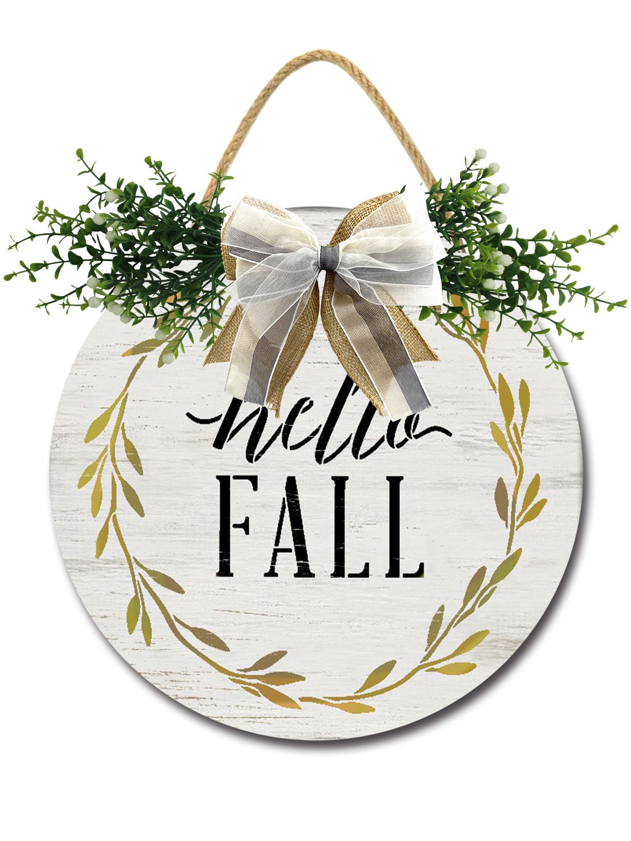 Hello Fall Sign Front Door Porch Decorations, Round Rustic Wood Hanging ...
