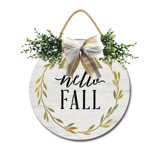 Hello Fall Sign Front Door Porch Decorations, Round Rustic Wood Hanging ...