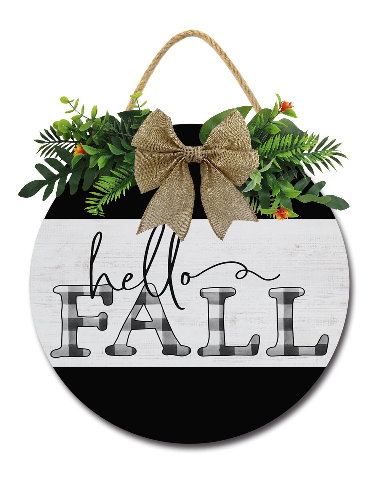 Hello Fall Sign Front Door Porch Decorations, Round Rustic Wood Hanging ...