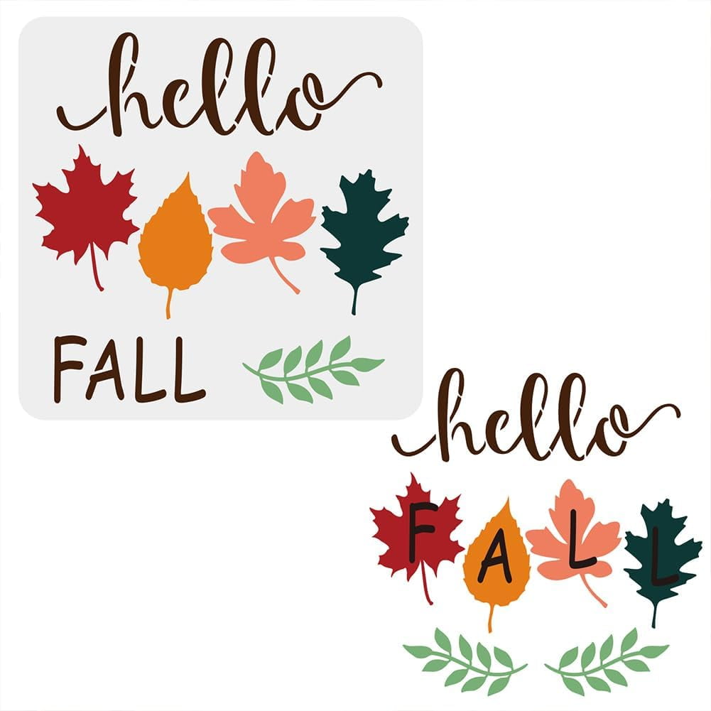 Hello Fall Stencil, 12x12" Maple Leaf Sycamor Leaf Painting Stencil ...