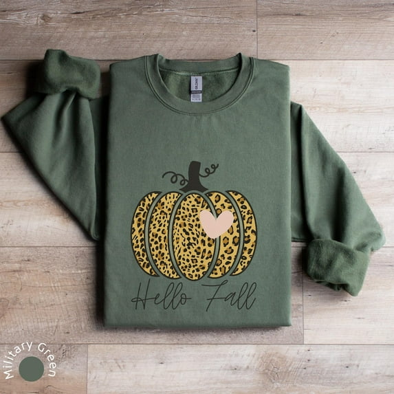 Hello Fall Sweatshirt, Leopard Pumpkin Shirt, Cheetah Pumpkin Shirt ...
