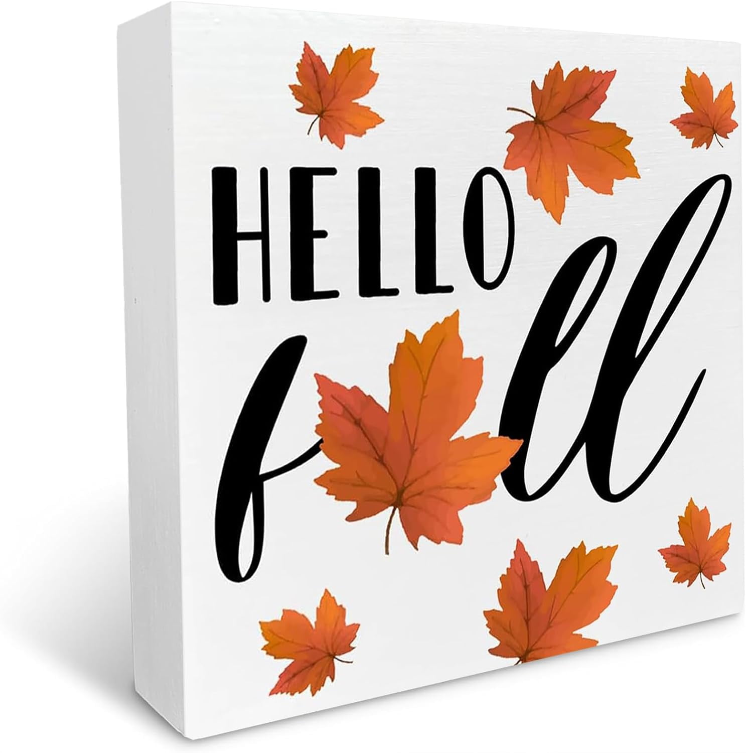 Hello Fall Table Wooden Box Sign Decor, Autumn Maple Leaf Table Decor ...