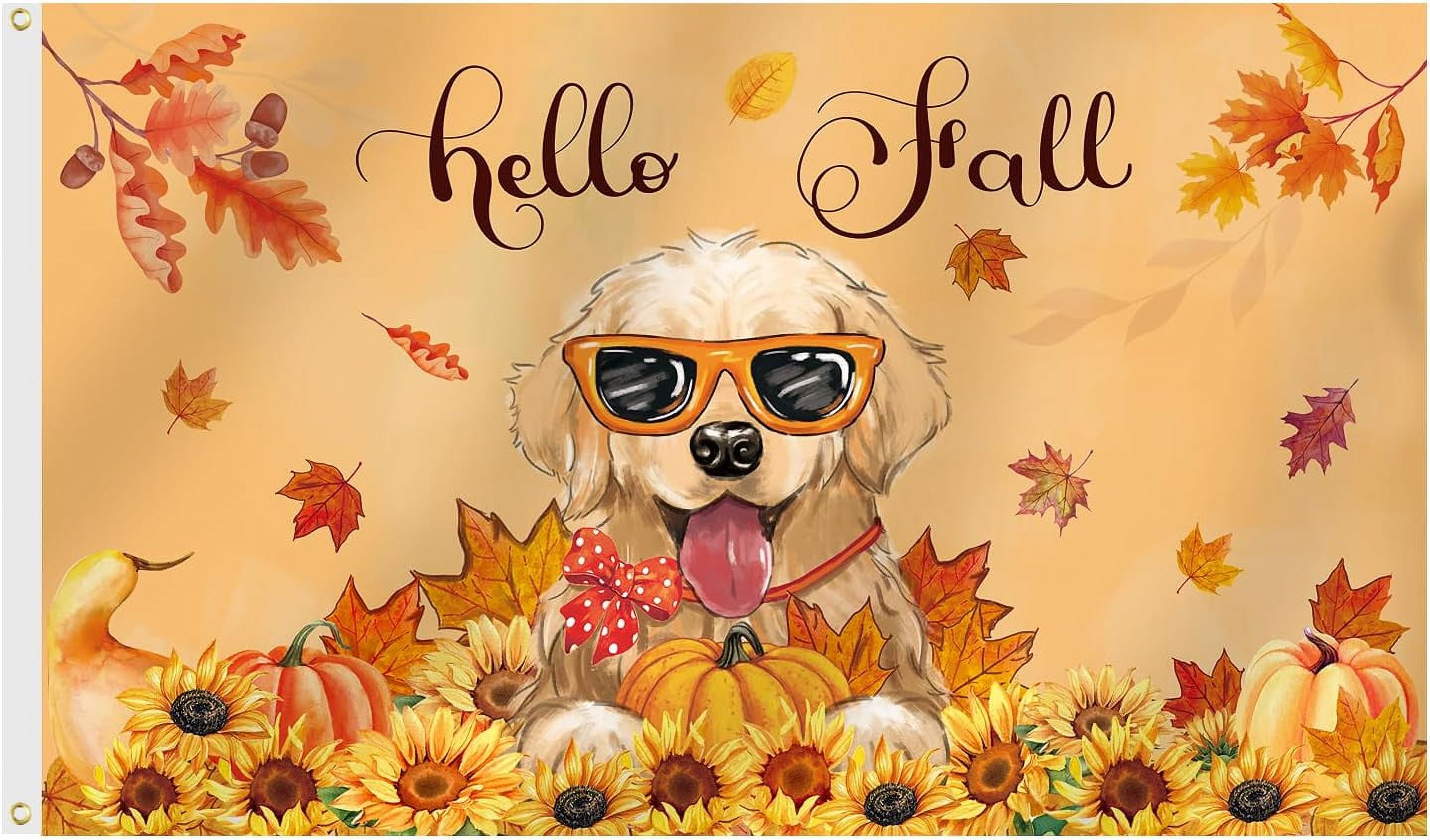 Hello Fall Thansgiving Flag, Fall Autumn Pumpkin Sunflower Golden ...