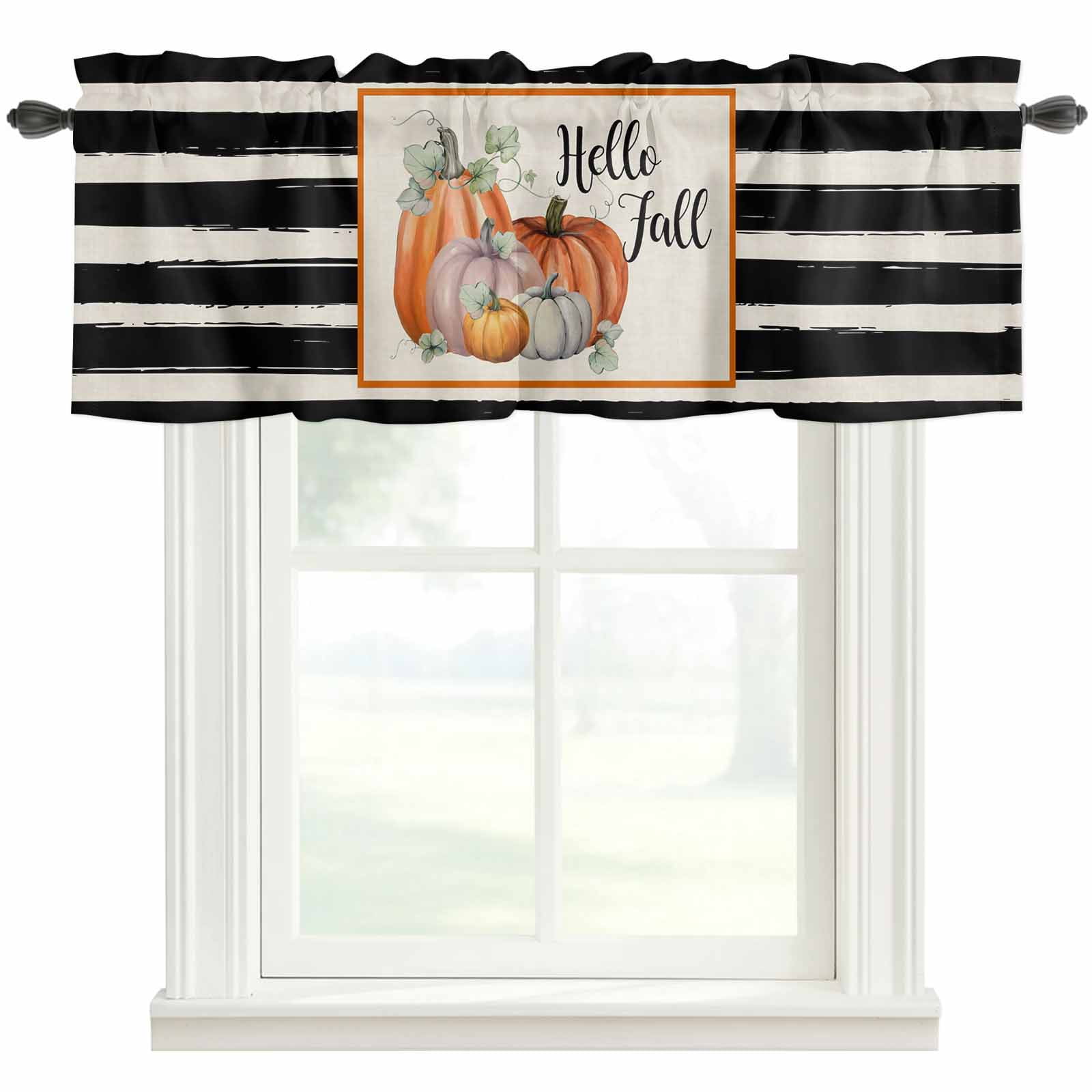 Hello Fall Valances for Windows Orange White Pumpkin Vintage Black ...