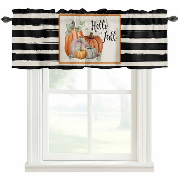 Hello Fall Valances for Windows Orange White Pumpkin Vintage Black ...
