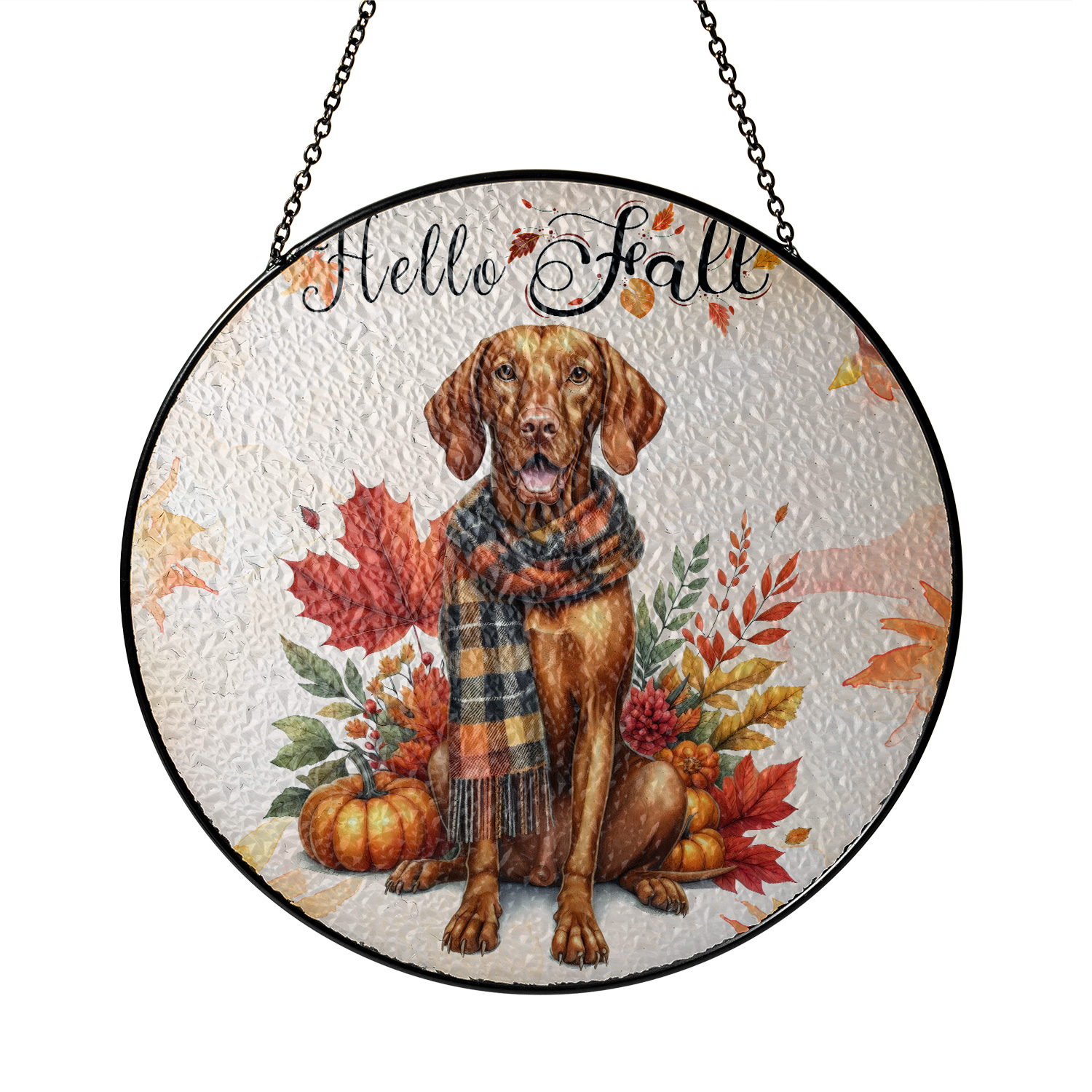 Hello Fall Vizsla Scarf Welcome Autumn with Leaves Pumpkins Stained ...
