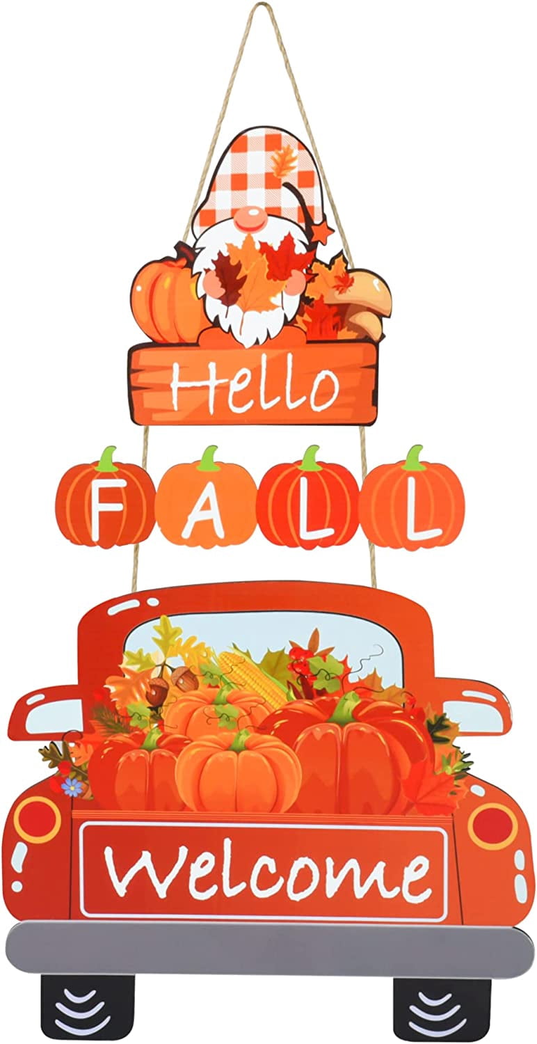 Hello Fall Welcome Door Sign Wooden Pumpkin Hanging Decor Maple Leaf ...