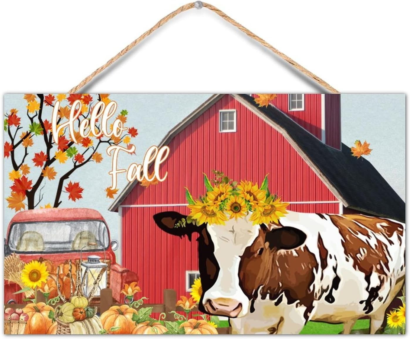 Hello Fall Welcome Sign Fall Wood Sign Holiday Farm Cow Front Door ...
