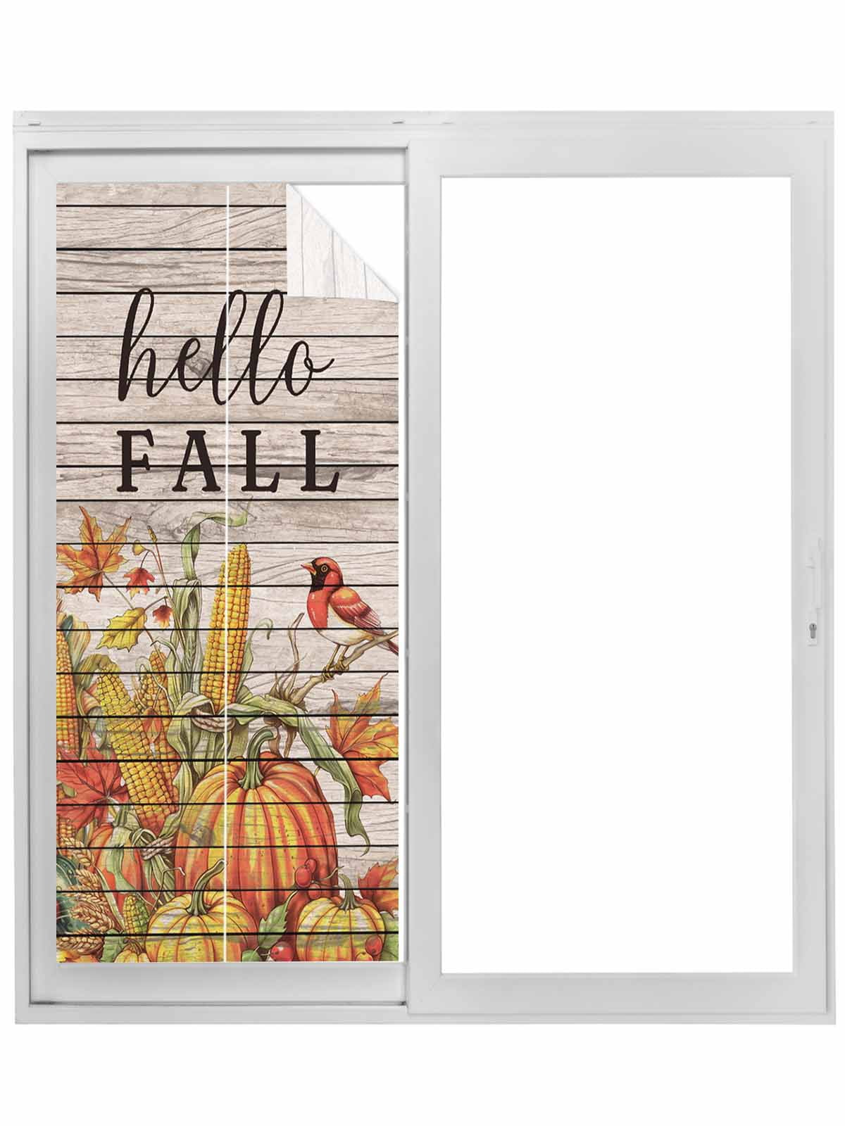 Hello Fall Window Privacy Film, Orange Pumpkins Birds Vintage ...