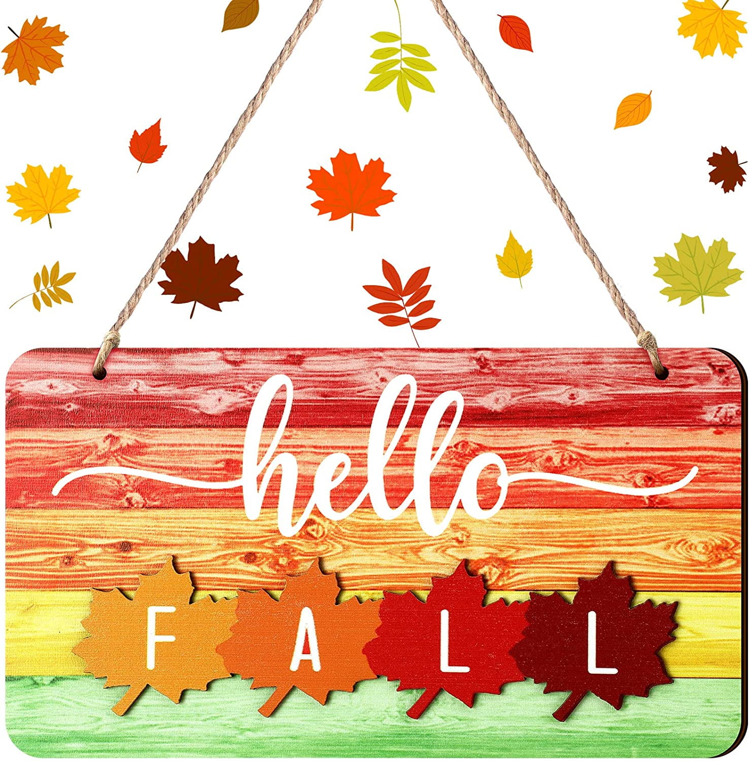 Hello Fall Winter Spring Summer Sign Rustic Wood Decor Farmhouse Wall ...