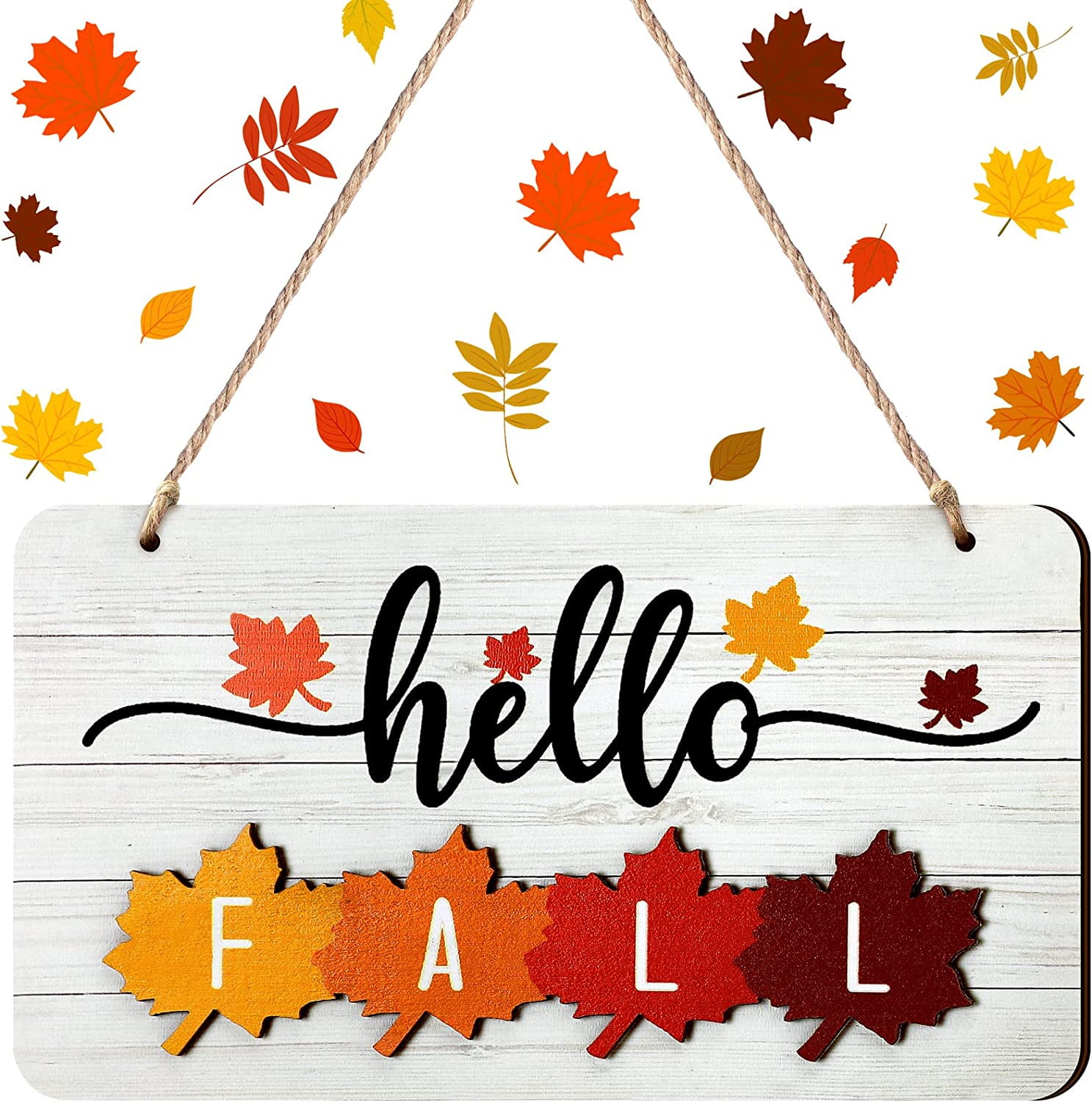 Hello Fall Winter Spring Summer Sign Rustic Wood Decor Farmhouse Wall ...