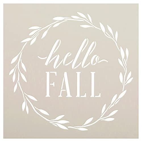 Hello Fall Wreath Stencil by StudioR12 DIY Autumn Leaves Cursive Script ...