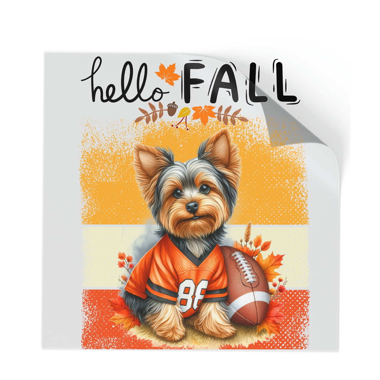 Hello Fall Yorkshire Terrier Football Welcome Autumn with Leaves ...