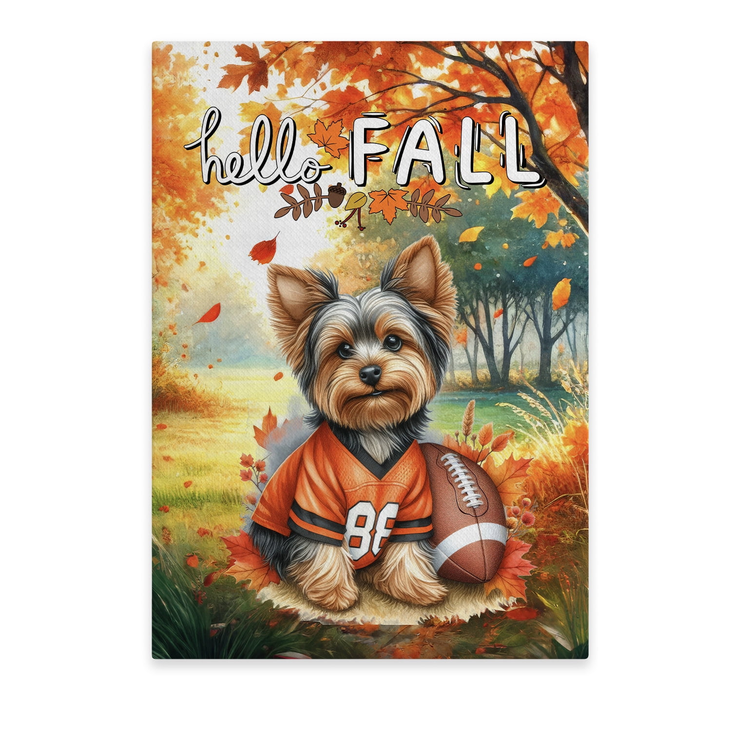 Hello Fall Yorkshire Terrier Football Welcome Autumn with Leaves ...