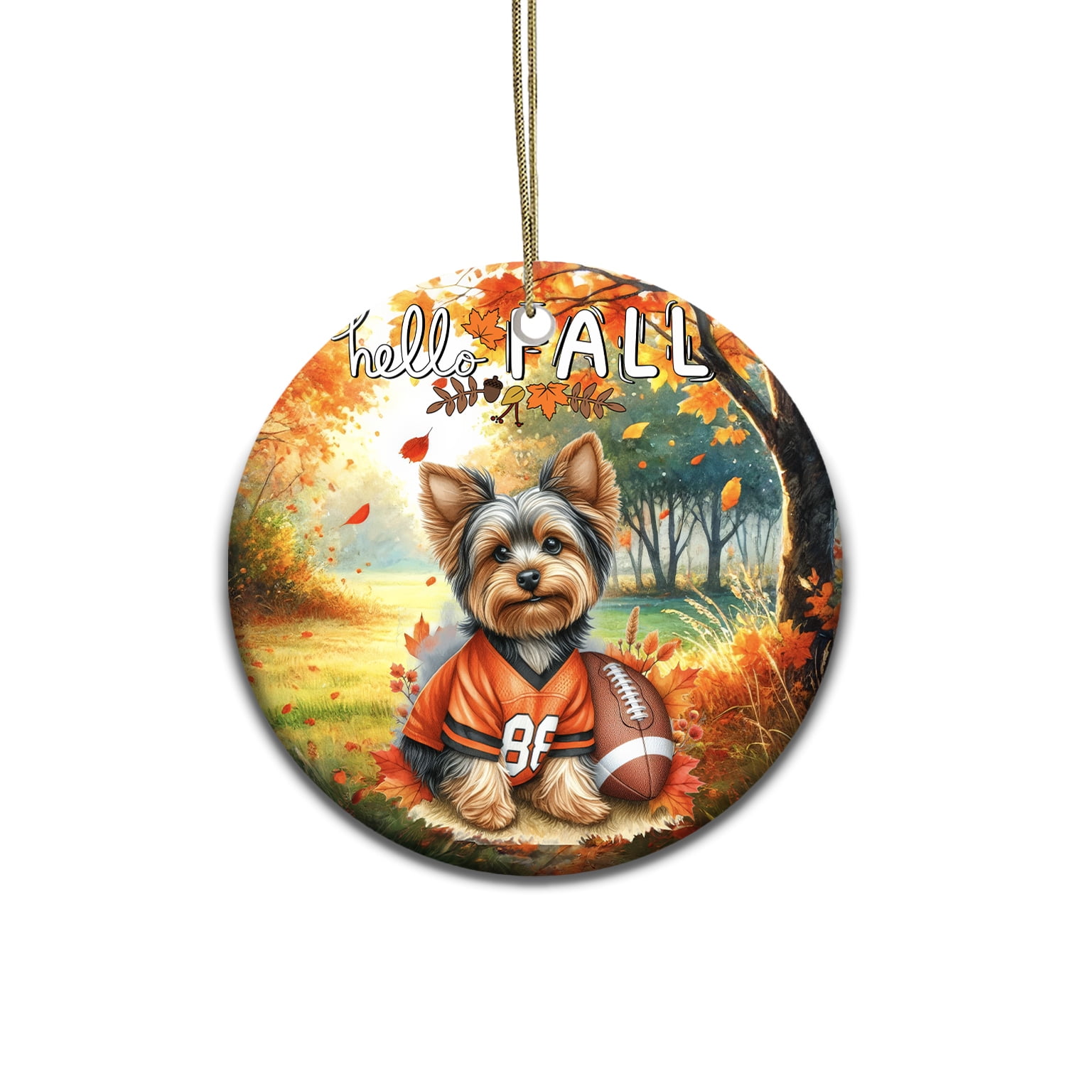 Hello Fall Yorkshire Terrier Football Welcome Autumn with Leaves ...