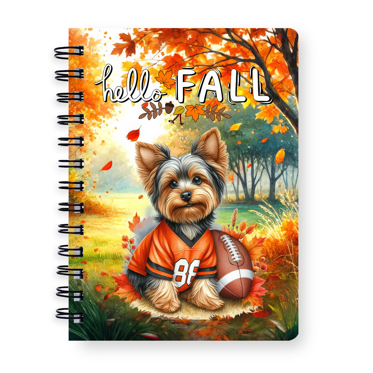 Hello Fall Yorkshire Terrier Football Welcome Autumn with Leaves ...
