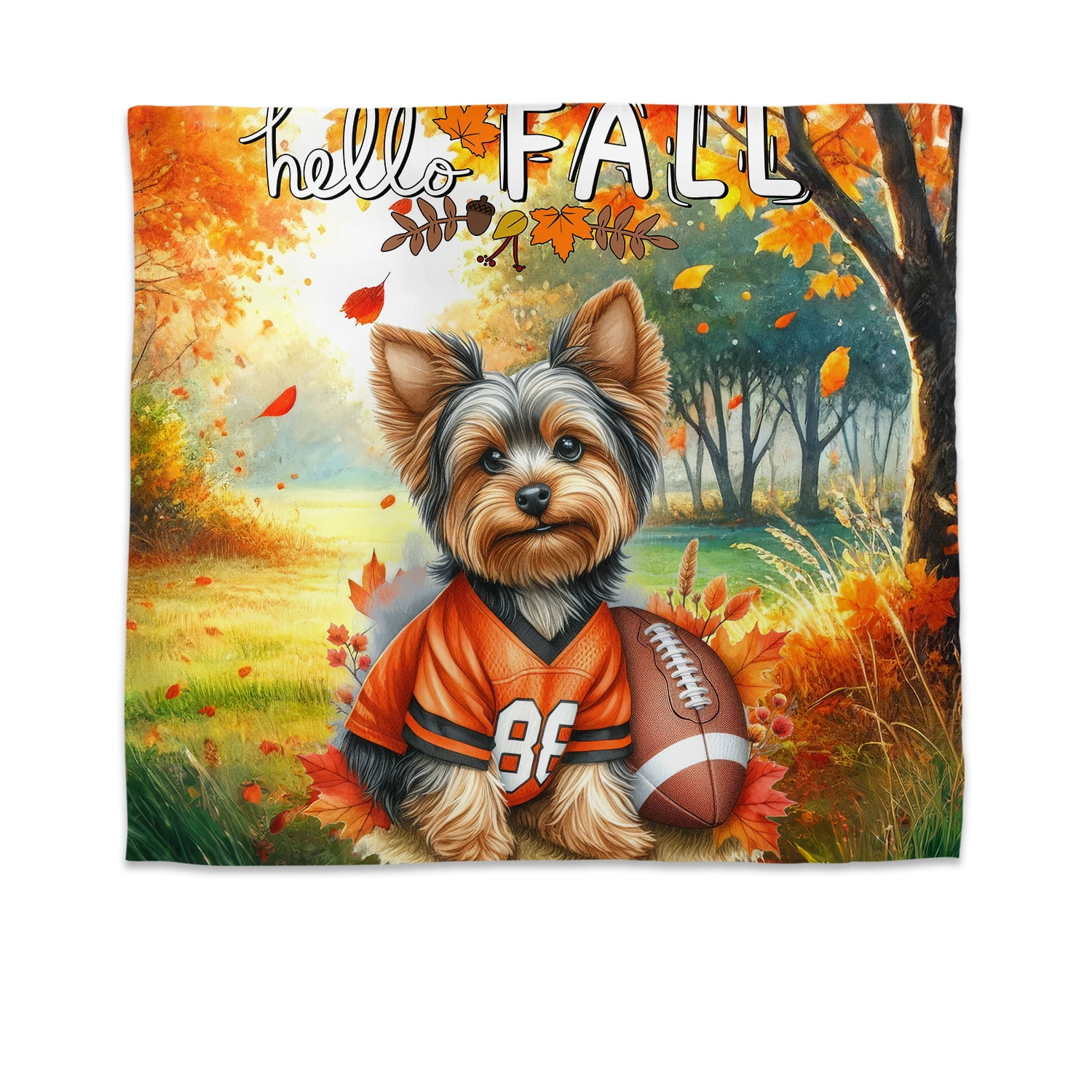 Hello Fall Yorkshire Terrier Football Welcome Autumn with Leaves ...