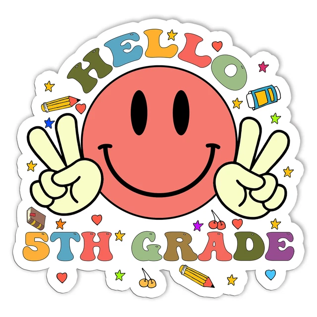 Hello Fifth Grade Hippie Retro Smile Team 5Th Back To School Sticker ...