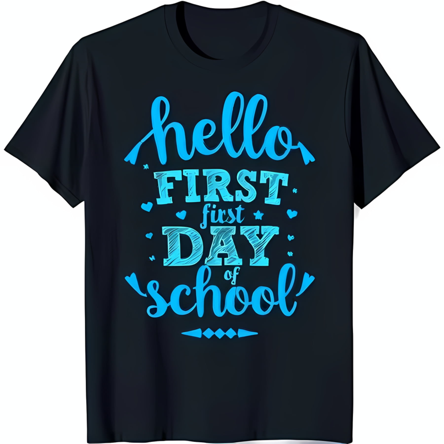 Hello First Day of School T-Shirt Dark Blue with Hand Drawn Design ...