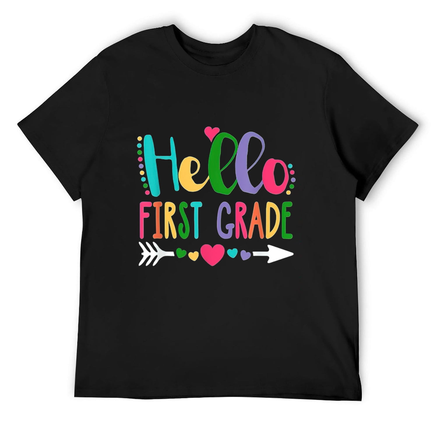 Hello First Grade Heart Teacher Student Back To School T-Shirt Black ...