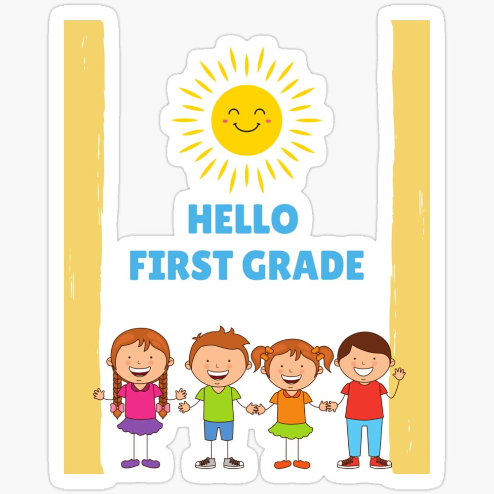 Hello First Grade Sunny - Kids Back To School Sticker Phone Decal Water ...