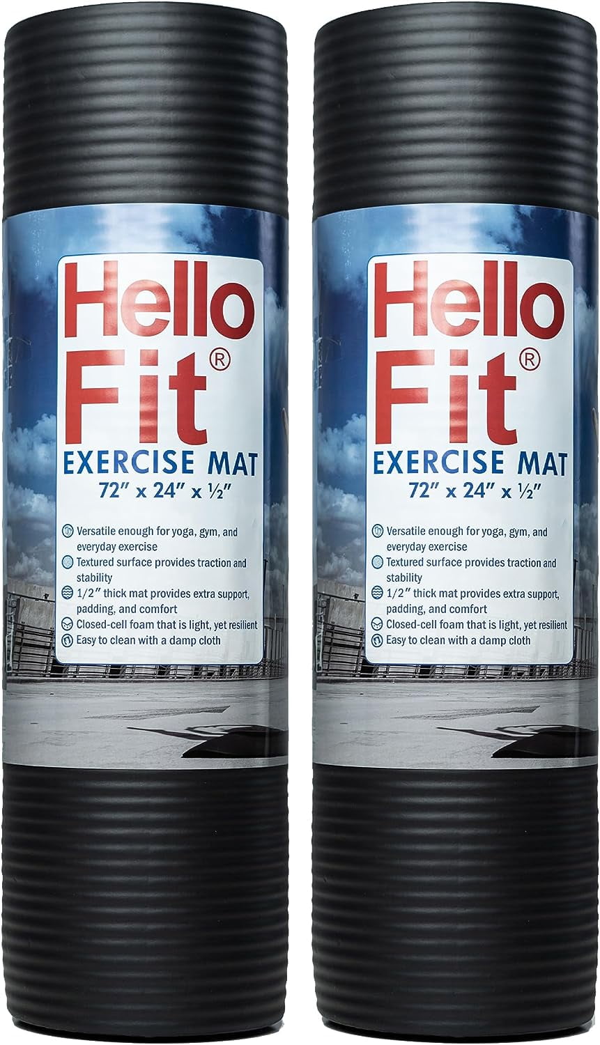 Hello Fit 1/2 Inch Thick Exercise Yoga Mats with Carrying Strap, 72 by ...