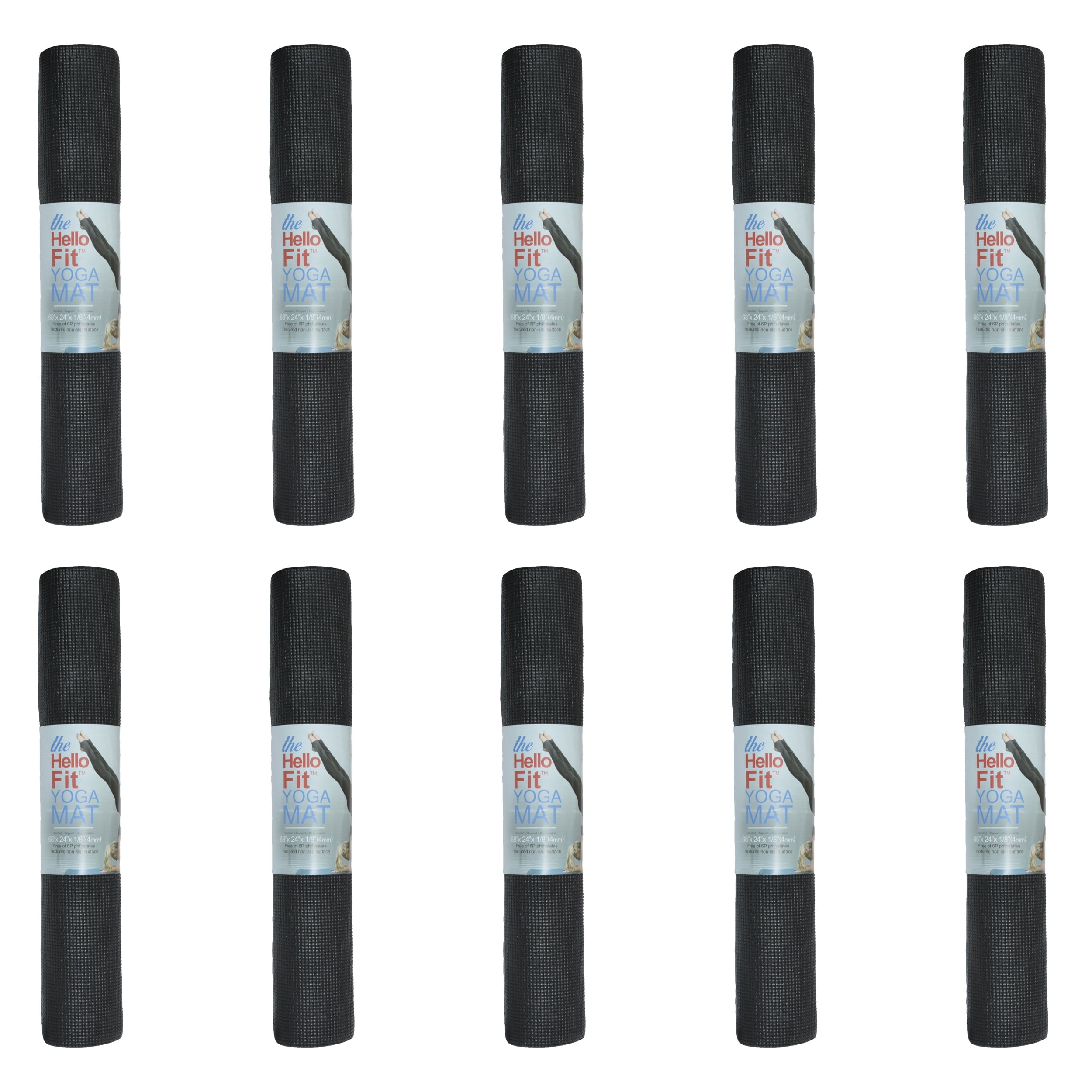 Hello Fit 10 Pack Eco-Friendly Non-Slip Bulk Yoga Mats, Black, Moisture ...