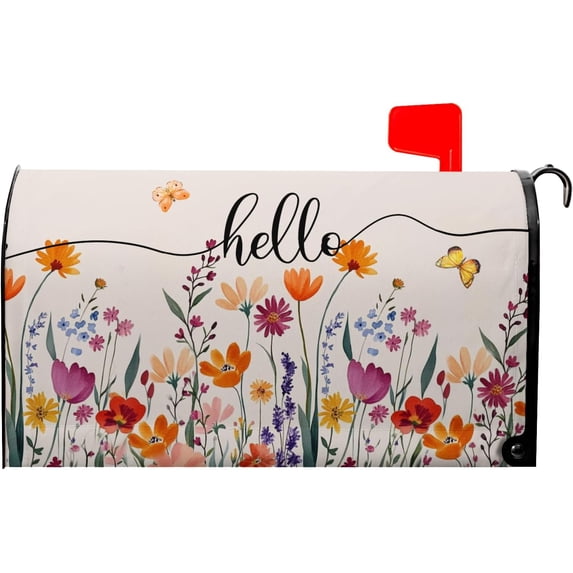 Hello Floral Mailbox Cover Summer Orange Flower Mailbox Covers Magnetic ...