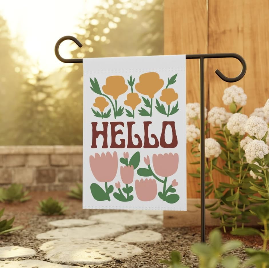 Hello Floral Tulip Flower Spring And Summer Garden Modern Entry Flag ...