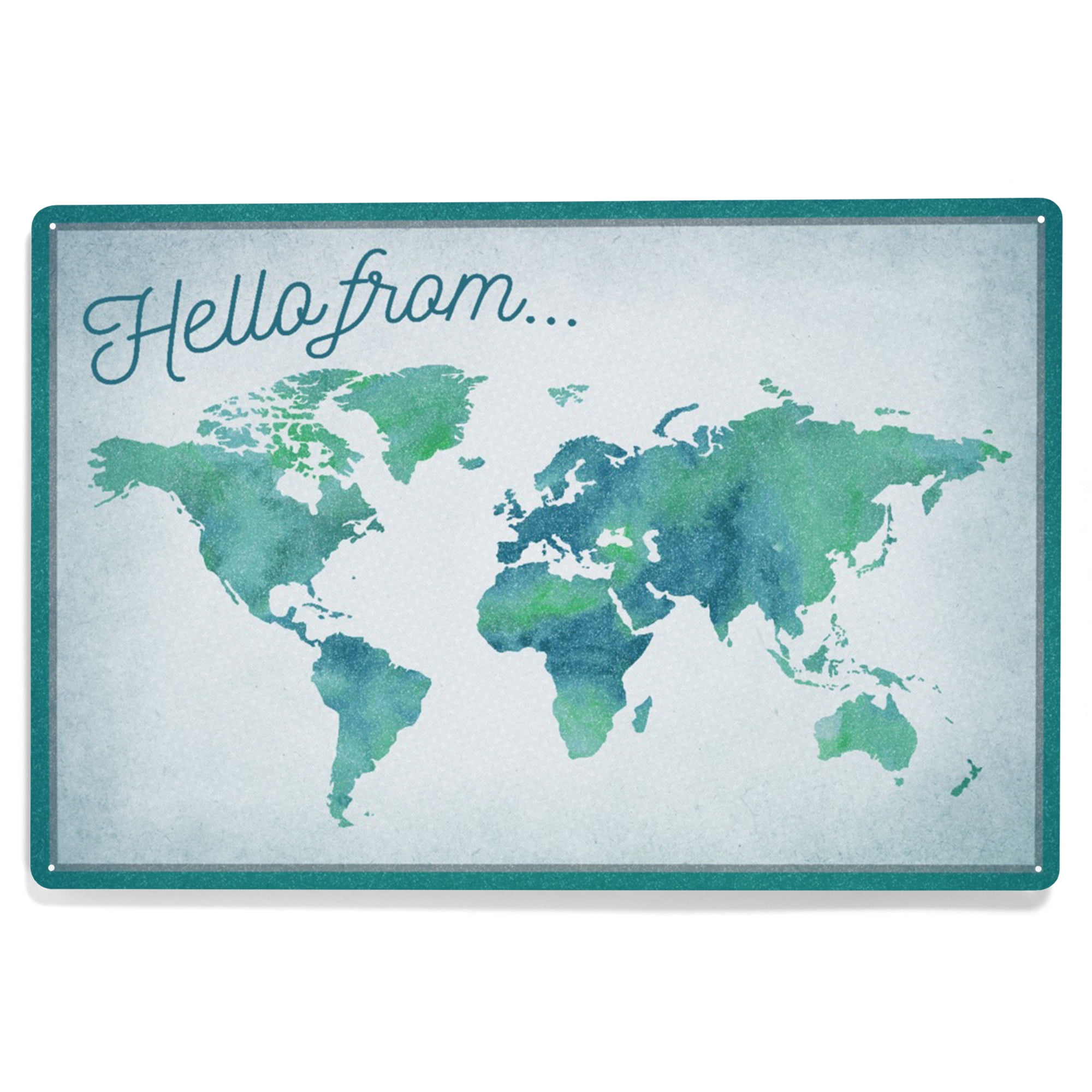 Hello From, World Map, Watercolor (12x18 Aluminum Art, Indoor Outdoor ...