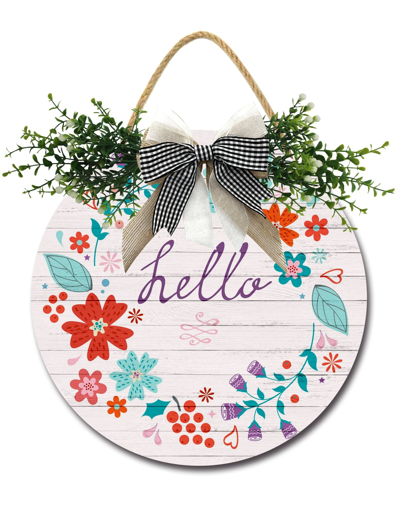 Hello Front Door Sign Funny Wreaths Hanging Wooden Plaque Decoration ...