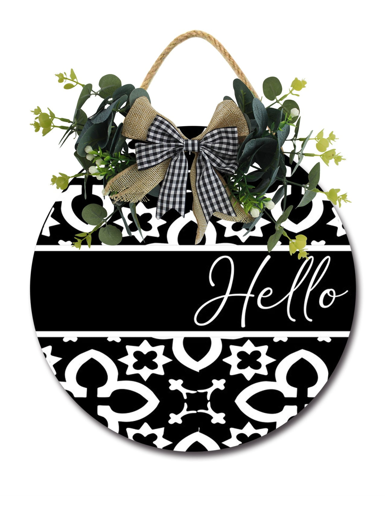 Hello Front Door Sign Funny Wreaths Hanging Wooden Plaque Decoration ...