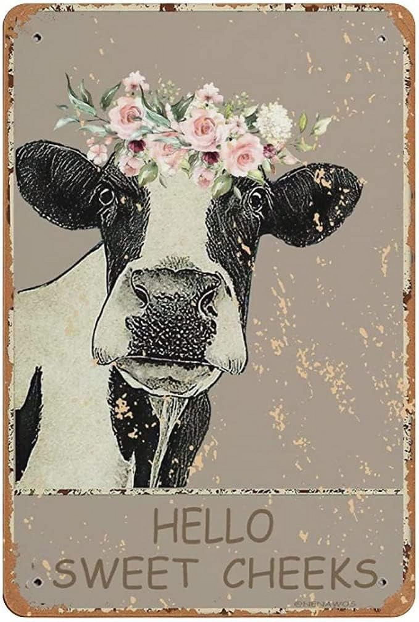 Hello Funny Sweet Cheeks Cow Weatherproof Aluminum Vintage Toilet Cave ...