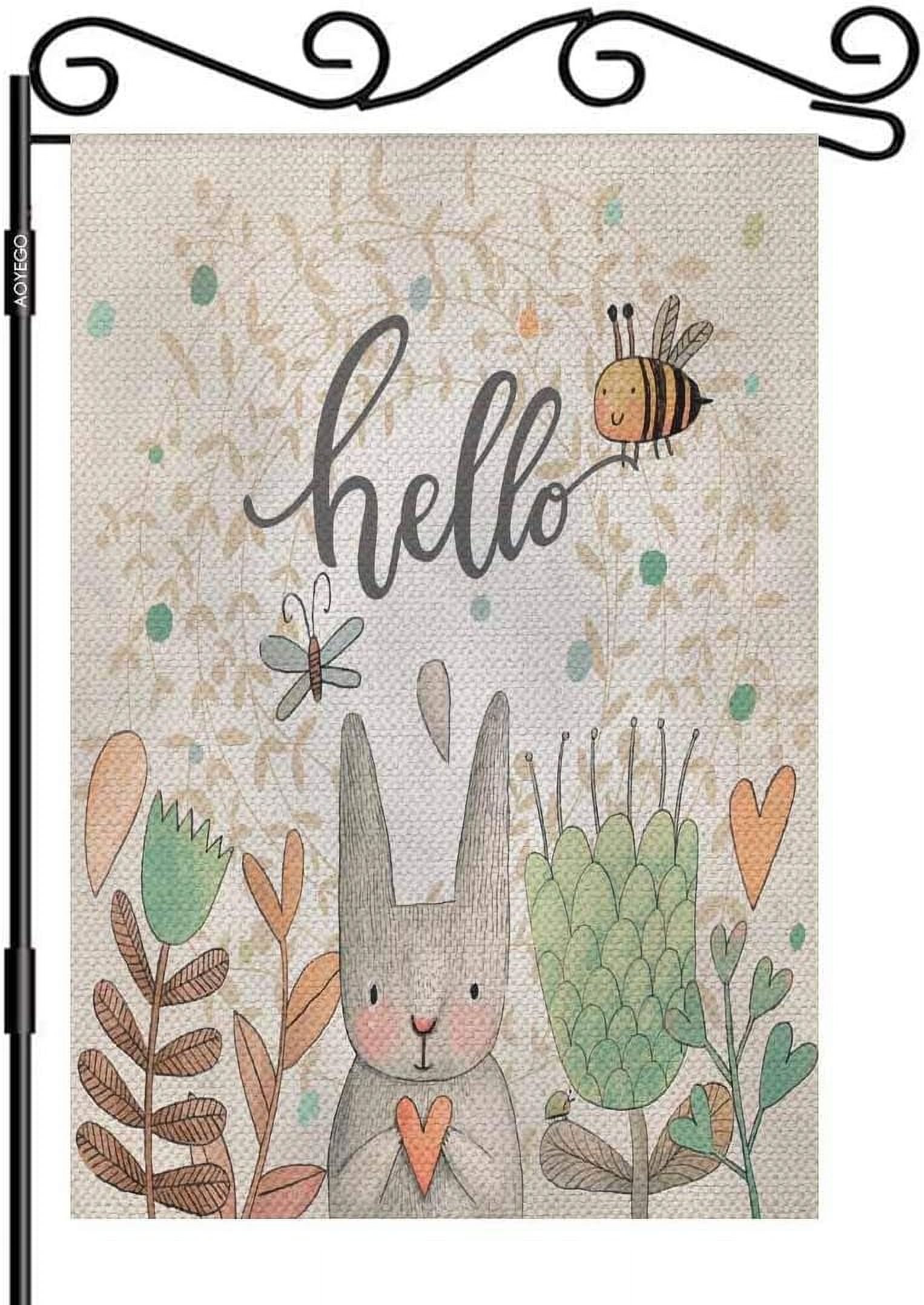 Hello Garden Flag 12x18 Inch Vertical Double Sided Cute Rabbit ...