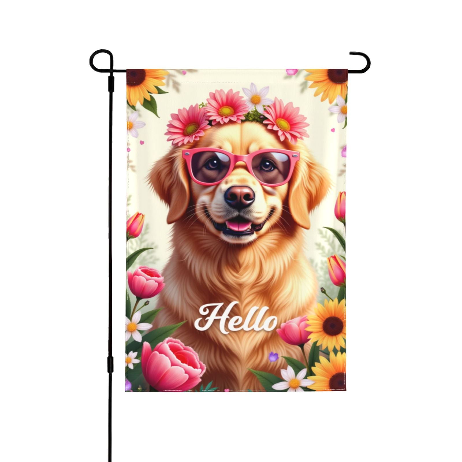 Hello Golden Retriever Garden Flag 12x18 Inch Double Sided Dog Wearing ...