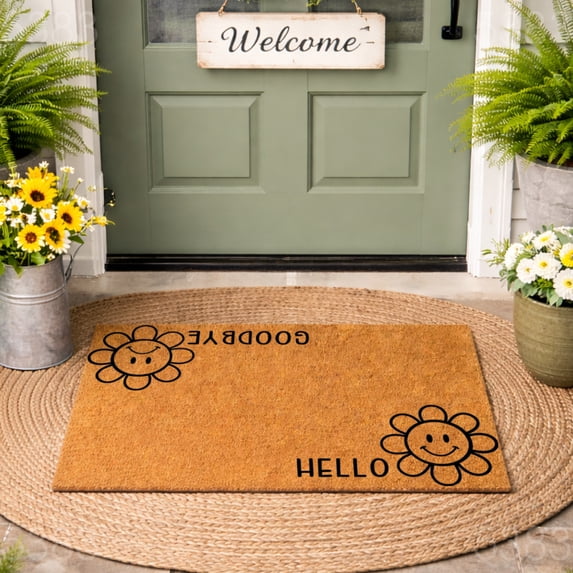 HELLO Floral Smiley Face Doormat, Outdoor Entryway Welcome Mat (24x48 ...