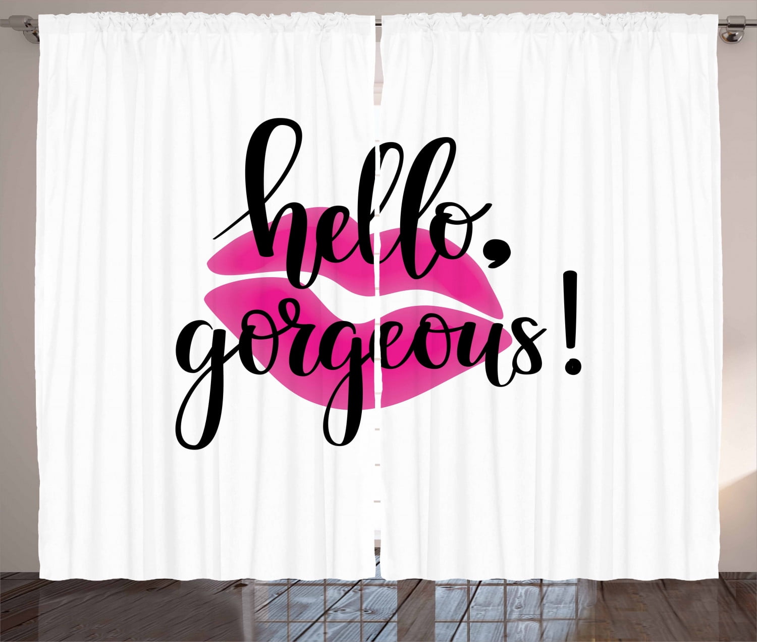 Ambesonne Hello Gorgeous Curtains 2 Panel Set, Pink Lipstick, 108" x 90 ...
